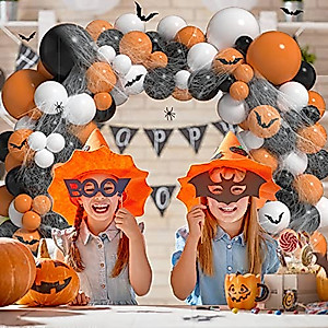 ZFUNBO 139 Pack Halloween Balloon Arch Garland Kit, Orange Black White Balloons Balloons Set with 3D Bat Sticker Spider Web for Halloween Party Decorations Baby Shower Birthday Party