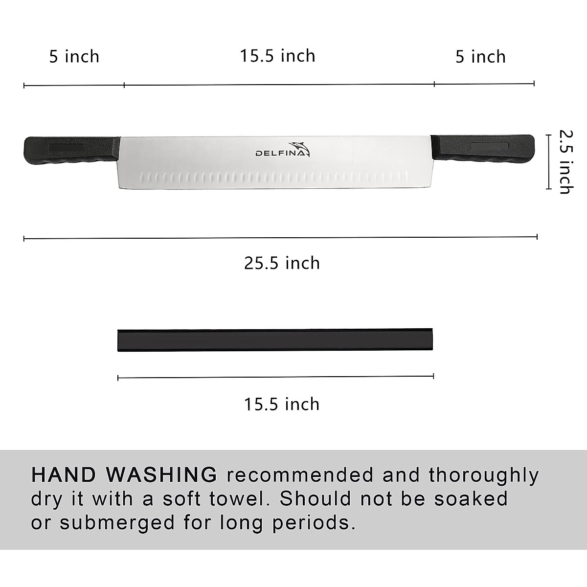 DELFINA 15 Inch Double Handle Cheese Knife with Blade Protector, Stomatal Blade with 5" Plastic Comfortable Handles, Cheese Knife for Cheese,Cakes,Vegetables,Butter,Soaps