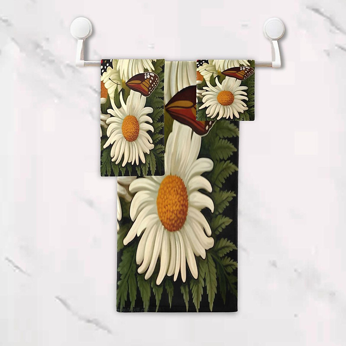 Flradish Daisy Butterfly Towels 3 Pack Bath Towels for Bathroom Set Soft Cotton Highly Absorbent Lightweight & Quickdry Towel Set 1 Bath Towel,1 Hand Towel,1 Washclothe