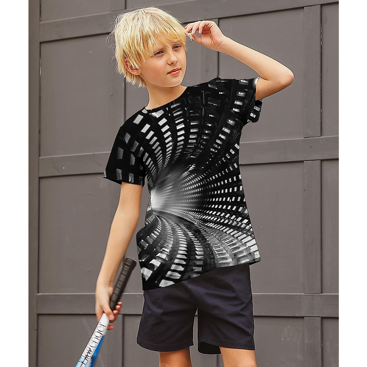 uideazone Kids 3D Print Graphic T Shirts Short Sleeve Size 10-12 T-Shirt Novelty Optical Illusion Shirt Pullover Tees Shirt for Teen Boy Girls 9-12 Years