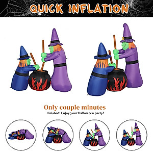 6FT Garden 5pcs LED String Lights Two Witches with Pots Inflatable Halloween Decoration for Holiday/Party/Yard/Garden