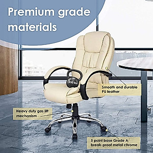 Halter Large Computer Desk Chair with Lumbar Support and Padded Arm Rests, Ergonomic Swivel Chairs, Comfortable Study Gaming Chair, Adjustable Home Office Chair, Rolling Executive Leather Chair, Beige