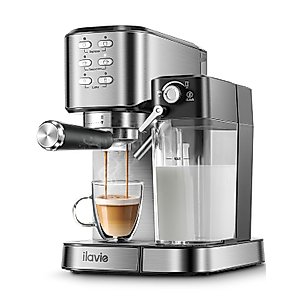 ILAVIE Espresso Machine with Integrated Automatic Milk Frother 6 in 1, 20 Bar Espresso Cappuccino Latte Maker with 24 oz Detachable Milk Reservoir, Ideal for Home Use