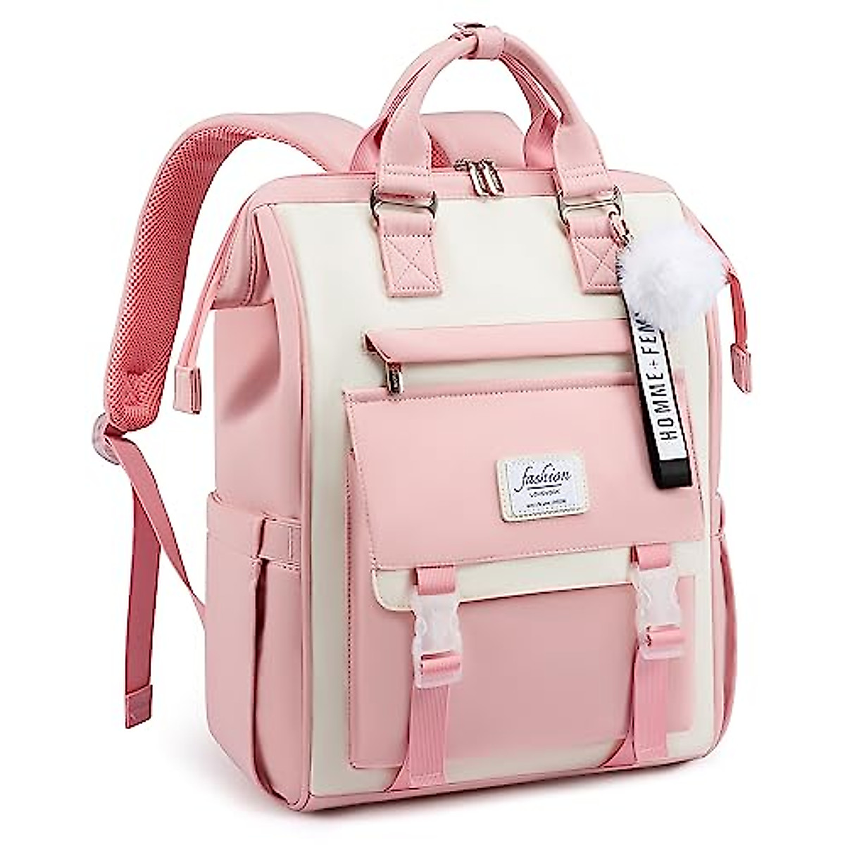 LOVEVOOK Laptop Backpack for Women,15.6 Inch College Backpack,Light Weight Travel Backpack Waterproof Casual Daypack Computer Backpack fits Travel Work Casual（15.6 inch,Pink&Beige）