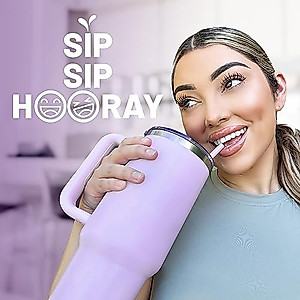 Crave Cups 40oz Tumbler With Handle And Straw l Insulated Stainless Steel Double Wall Spill Proof Water Bottle Travel Mug l Cupholder Friendly Vacuum Sealed Tumblers With Lid (Wisteria)