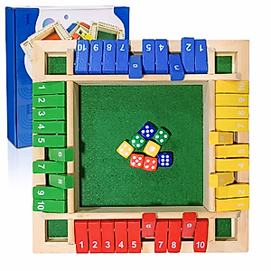 Eupboron Shut The Box Game, Wooden Board Dice Games for Adults and Kids 2-4 Player Family Classics Tabletop Version Games for Classroom, Party, or Pub