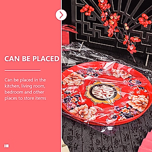 Cabilock Serving Platter Chinese Food Tray Red Wedding Serving Tray Fruit Plate Fruit Tray Snack Storage Holder for Home Kitchen and Wedding Snack Tray Round 13X2. 9inch Chinese Candy Boxes