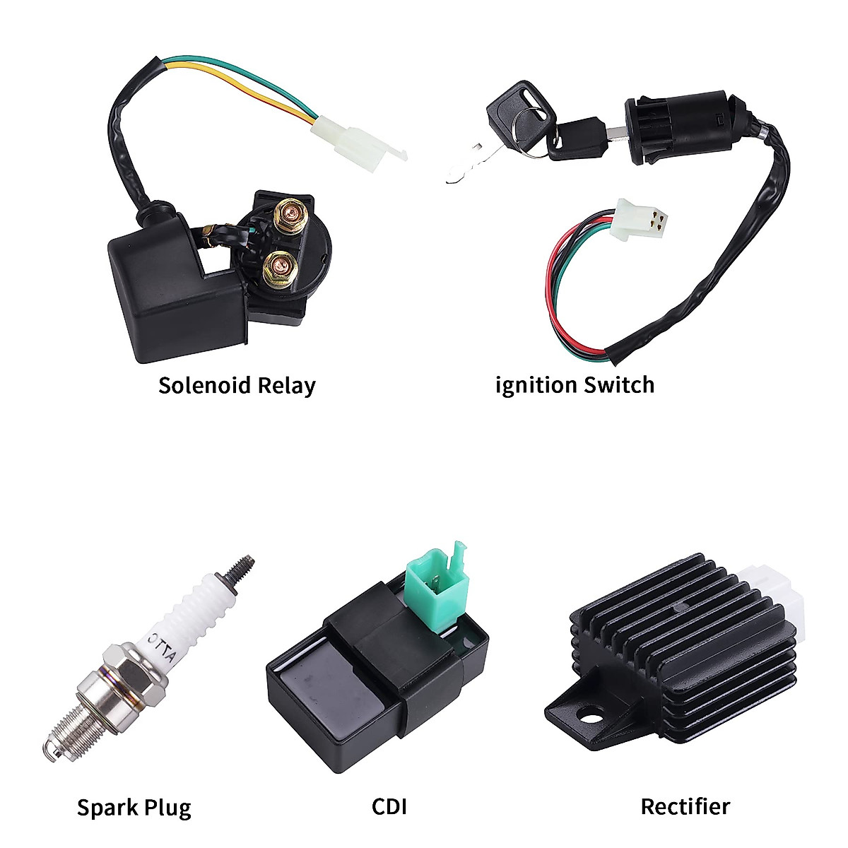 Complete Electrics Wiring Harness Coil Stator Solenoid Relay CDI Spark Plug for 4 Wheelers Stroke ATV 50cc 70cc 90cc 110cc 125cc Go Kart Pit Quad Dirt Buggy Bike Parts by OTOHANS AUTOMOTIVE