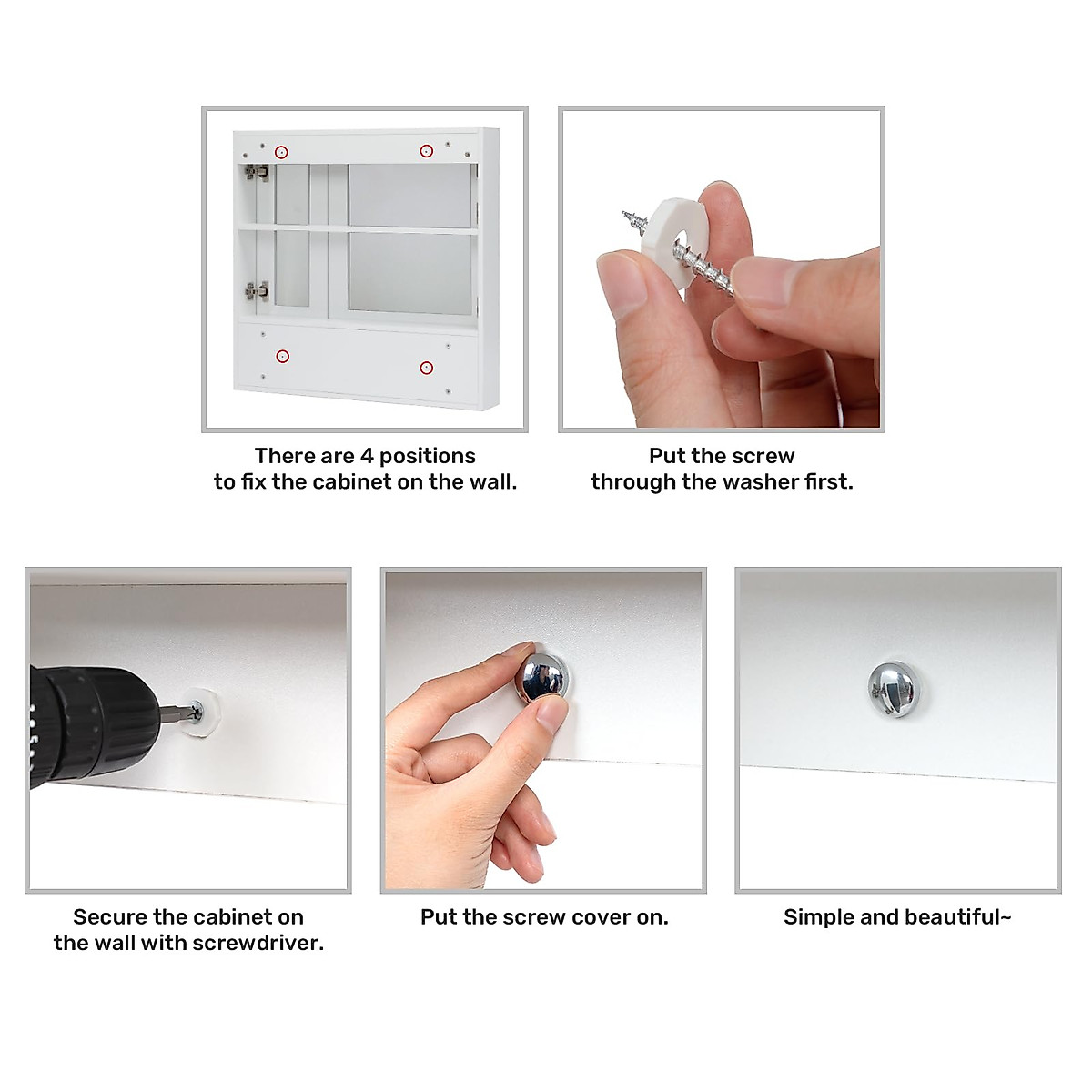 ALIMORDEN Medicine Cabinet with Mirror and Shelves, Bathroom Wood Wall Cabinet Over The Toilet, Vanity, Recessed or Surface Mount, 30.07 Inch x 30 Inch, White