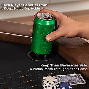 SereneLife 8- Player Octagonal Foldable Poker Table, Casino Leisure Texas Holdem Table, w/ water Resistant Cushioned Rail, 8 Cup Holders, Brown Felt Surface, Black Jack Board & Family Games (Black)