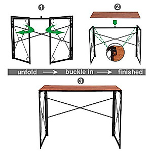 VECELO Folding Computer Desk 39.4'', Simple Laptop Table Home Office Workstation for Reading Writing, No Assembly Needed, Small Space, Teak Brown