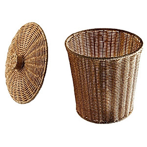 Coasta Woven Basket Trash Can Round Rattan Waste Basket with Lid Planter Woven Baskets Wicker Wastebasket Garbage Bin
