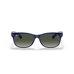 Ray-Ban RB2132 NEW WAYFARER Square Sunglasses For Men For Women + BUNDLE with Designer iWear Eyewear Kit (Matte Blue on Transparent/Crystal Lens Light Grey Gradient Dark Grey)