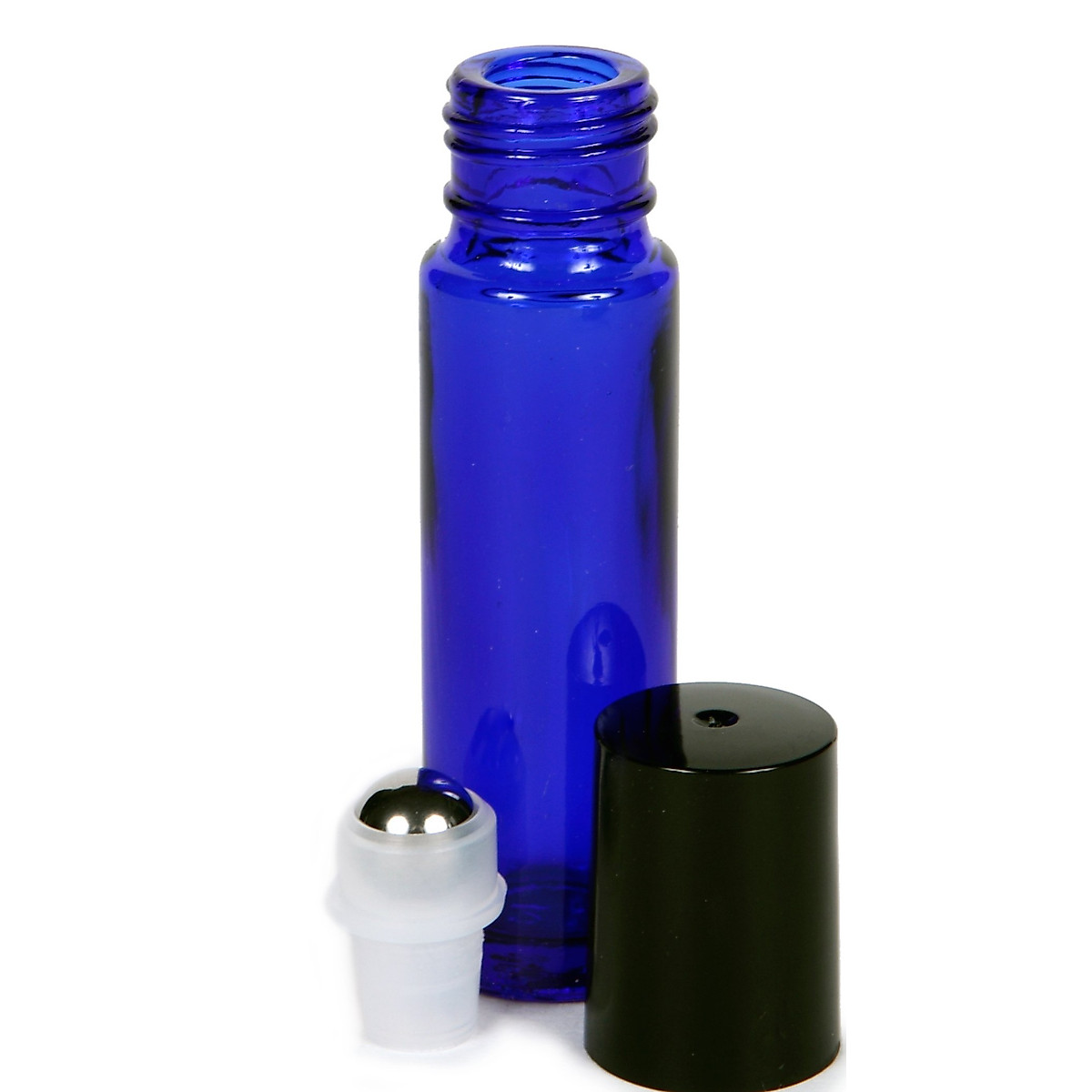 Vivaplex, 24, Cobalt Blue, 10 ml Glass Roll-on Bottles with Stainless Steel Roller Balls. 3-3 ml Droppers included