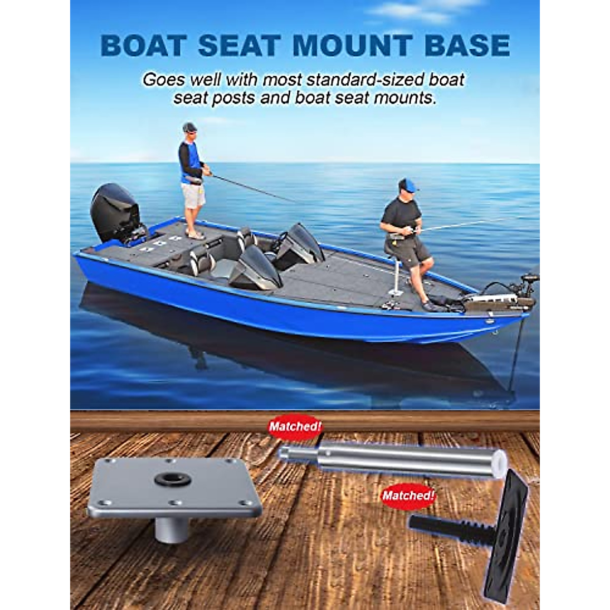MATINA Boat Seat Base, 7" x 7" Aluminum Boat Seat Pedestal & Base with 3/4" Pin Post Socket, Heavy Duty Boat Accessories for Boat Seat Post & Boat Seat Mount to Install Boat Seats, 1 Pack