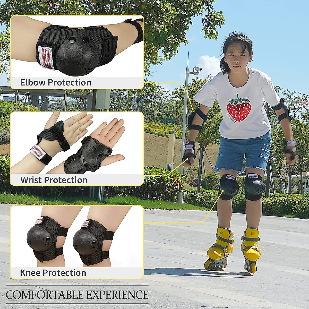 SOHOUR HOME Youth/Kids Knee Pads Elbow Pads Wrist Guards Protective Gear Set for 3-15 Years Child Roller Skates, Skateboard, Cycling, Inline Skating, BMX Bike, Scooter Riding and Other Outdoor Sports