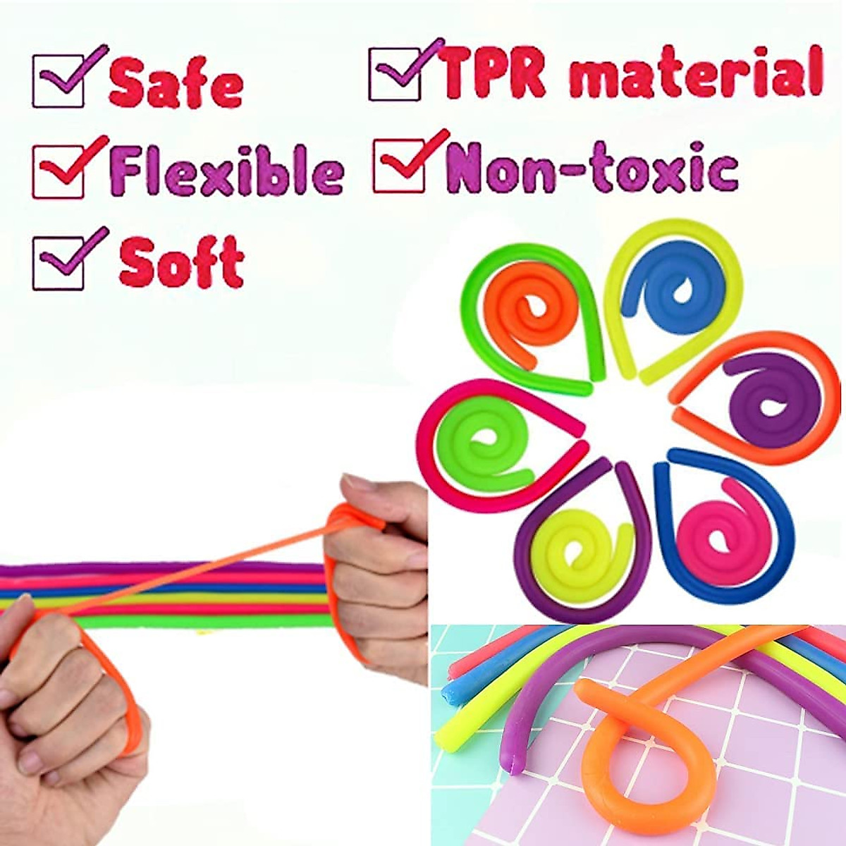 Abitor 30 Packs Monkey Noodles Stretch String Stress Relief Physical Exercise Size: 20 cm / 8inches Long Extend to More Than 9 feet