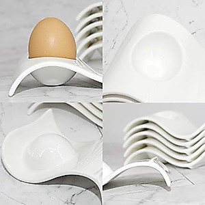 ChasBete Ceramic Egg Cup, Egg Cups for Soft Boiled Eggs, Soft Boiled Egg Holder 4 + 1 Egg Topper Cutter Soft Boiled Egg Cups Set