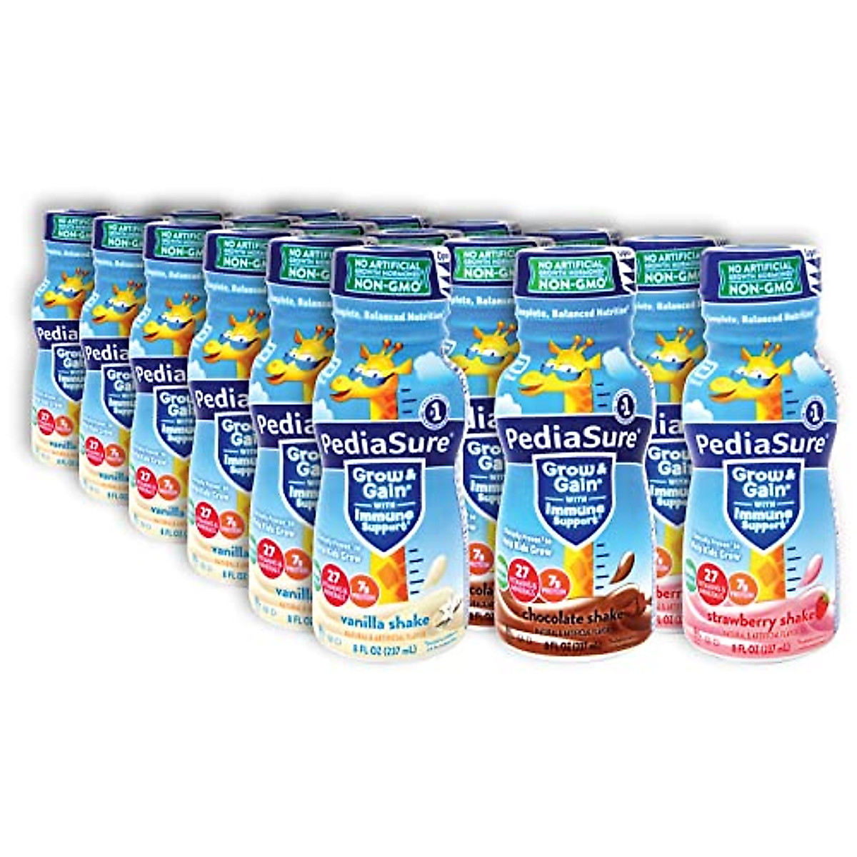Niro PediaSure Grow and Gain with Immune Support Shake | Complete Balanced Nutrition | PediaSure Strawberry, PediaSure Vanilla, and PediaSure Chocolate Flavors | 18 Pack Assortment