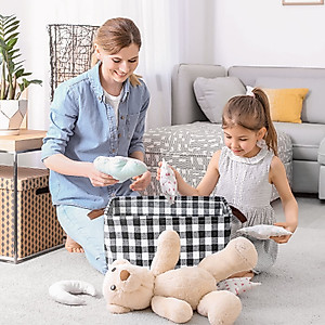 Boao 4 Pcs Buffalo Plaid Storage Containers Black White Large Storage Bin for Home Classic Organizing Fabric Storage Box with Handle Foldable Organizer Basket for Bathroom Bedroom(Simple Style)