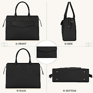 Laptop Bag for Women 15.6 inch Leather Tote Bag 2pcs Set Professional Work Bag with Envelope Clutch Bag Large Office Computer Bag Teacher Bag Shoulder Bag Satchel Purse, Black