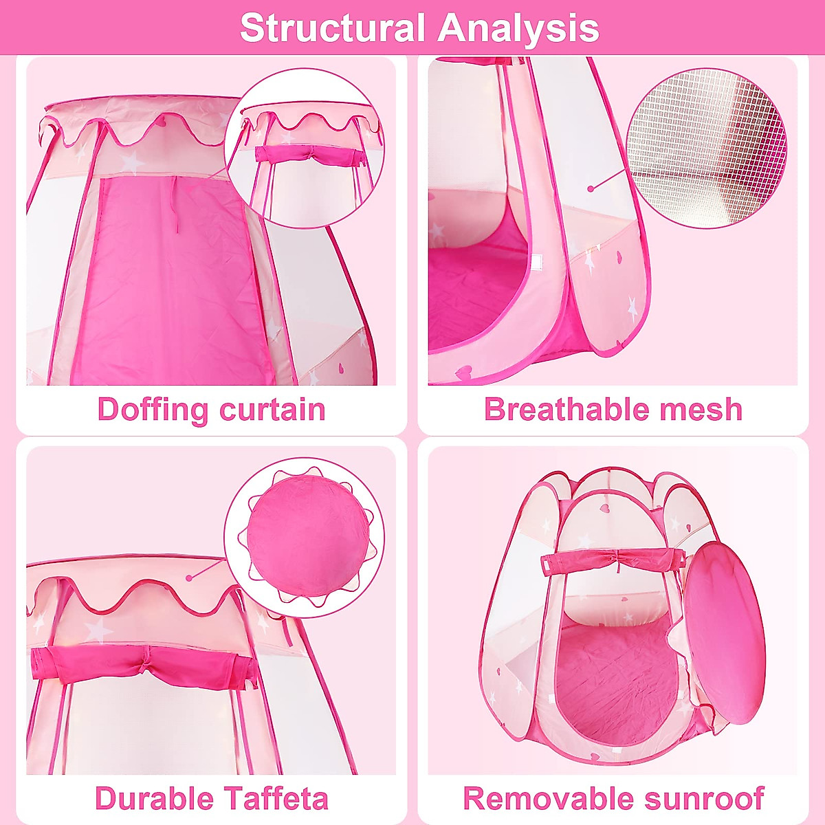 Princess Tent for Kids, Ball Pits for Toddlers 1-3 with Star Light, Girl Toys, 1/2/3 Year Old Girl Gifts, Toys for Girls with Carrying Bag, Indoor & Outdoor Play Tent, 49'' X 33'' (DxH)