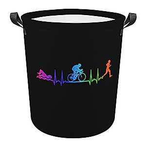 Triathlon Heartbeat Large Laundry Basket Hamper Bag Washing with Handles for College Dorm Portable