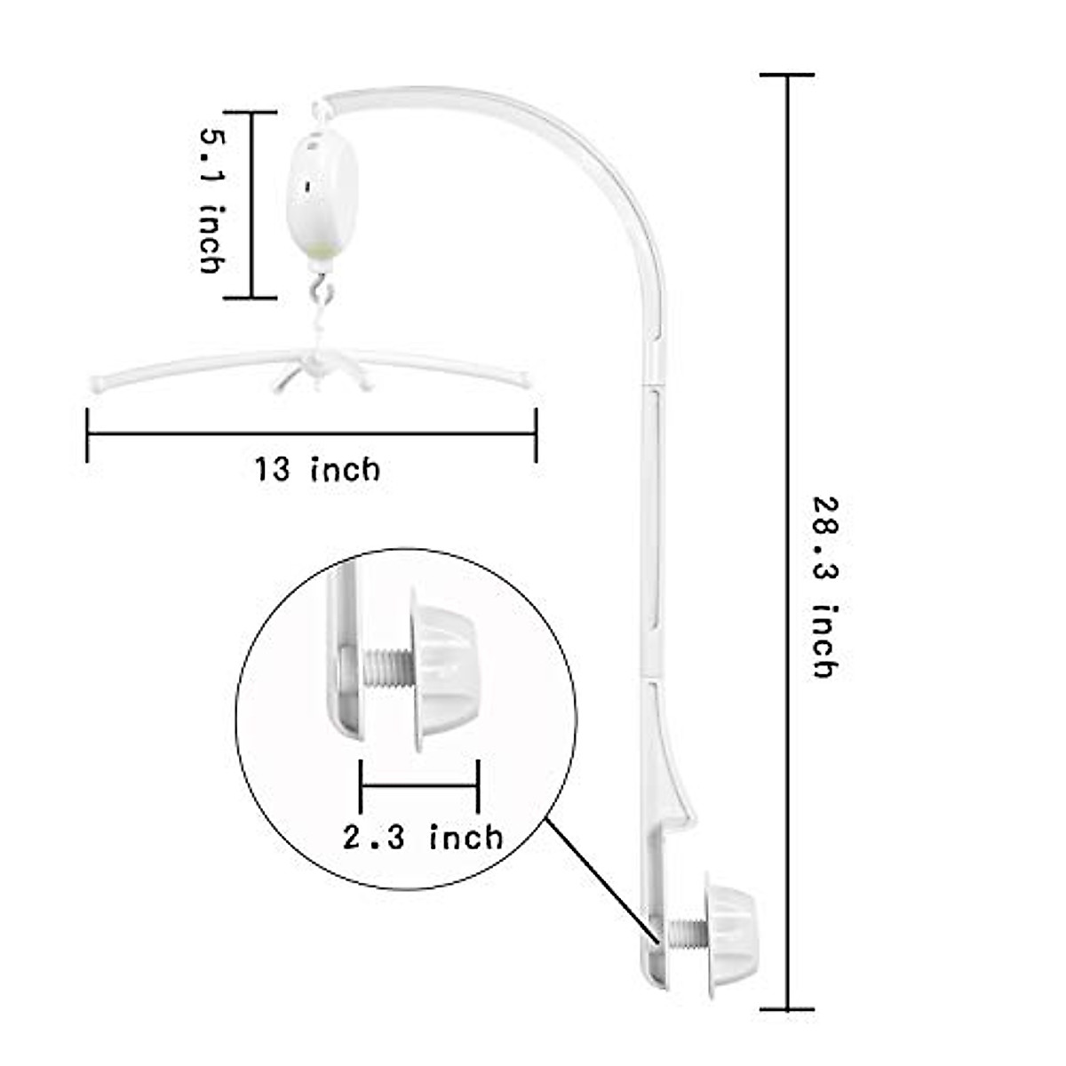 HLEEDUO 28 inche Baby Mobile arm for cirb with Music Box Motor,Crib Mobile arm Mobile Holder for Crib,nursey Mobile arm with Mobile Motor