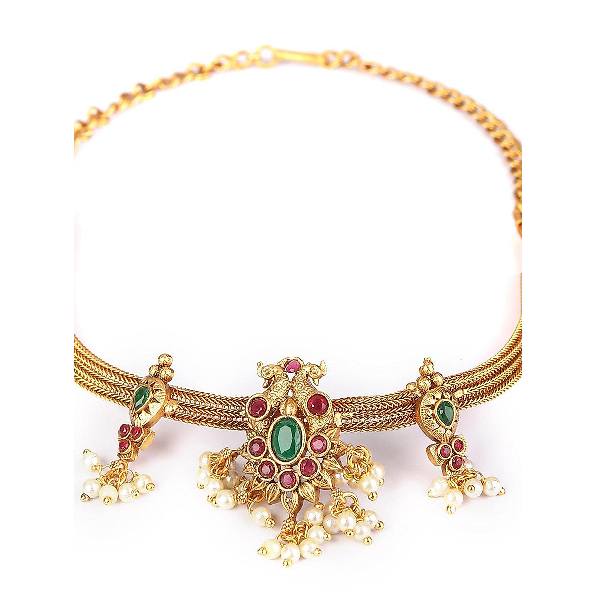 Priyaasi Indian Choker Jewelry Set for Women | Festive Kemp Stone Jewellery | Peacock-Inspired Design | Gold-Plated | Brass Metal | Pearl Drop | Indian Bridal Jewelry Set for Wedding