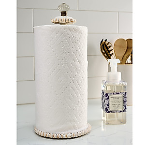 Mud Pie Doorknob Wood Beaded Paper Towel Holder, White, 15"