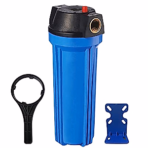 Geekpure 10-Inch Whole House Slim Water Filter Housing for 2.5" x 10" Filter - 3/4"NPT Brass Port - with Air Relief Valve-Blue