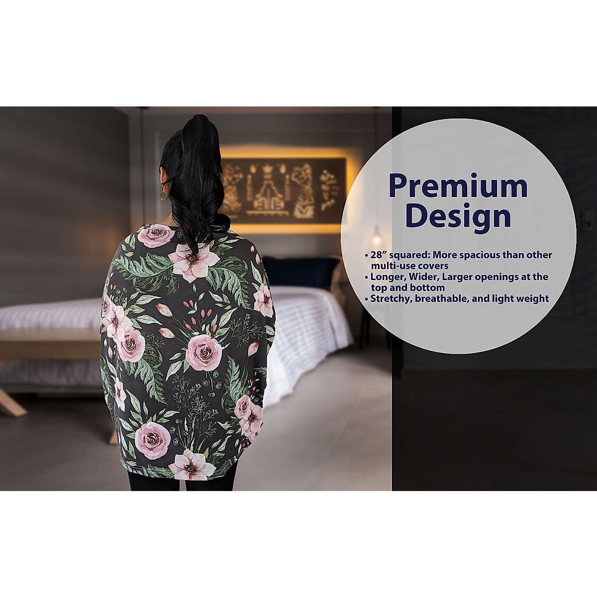 Pobi Baby Car Seat Covers and Nursing Cover - Soft and Stretchy Floral Pattern (Charm)