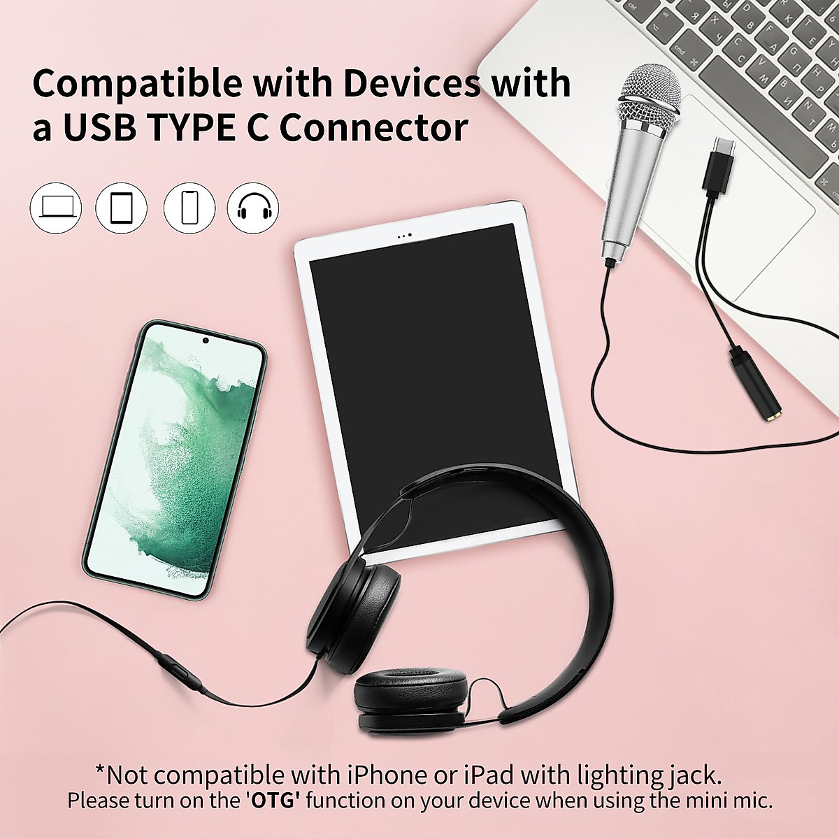 USB C Mini Karaoke Microphone for Android Phone, Laptop, Tablets Small ASMR Microphone for Voice Video Recording Singing, Vlogging, Podcasting YouTube (1 PCS Rose Golden)