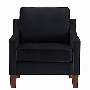 Modern Velvet Single Sofa Chair, Upholstered Accent Armchair with Thickened Cushion, Comfy Reading Chair with Solid Wooden Legs for Living Room, Bedroom, Apartment, Black