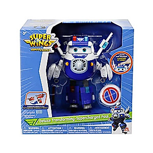 Super Wings - 6'' Deluxe Transforming Supercharged Paul Airplane Toys Action Figure | Plane to Robot | Toy Plane Vehicle Gift for Preschool Kids 3 4 5 Year Old Boys Girls | Light and Sound Effects , Blue