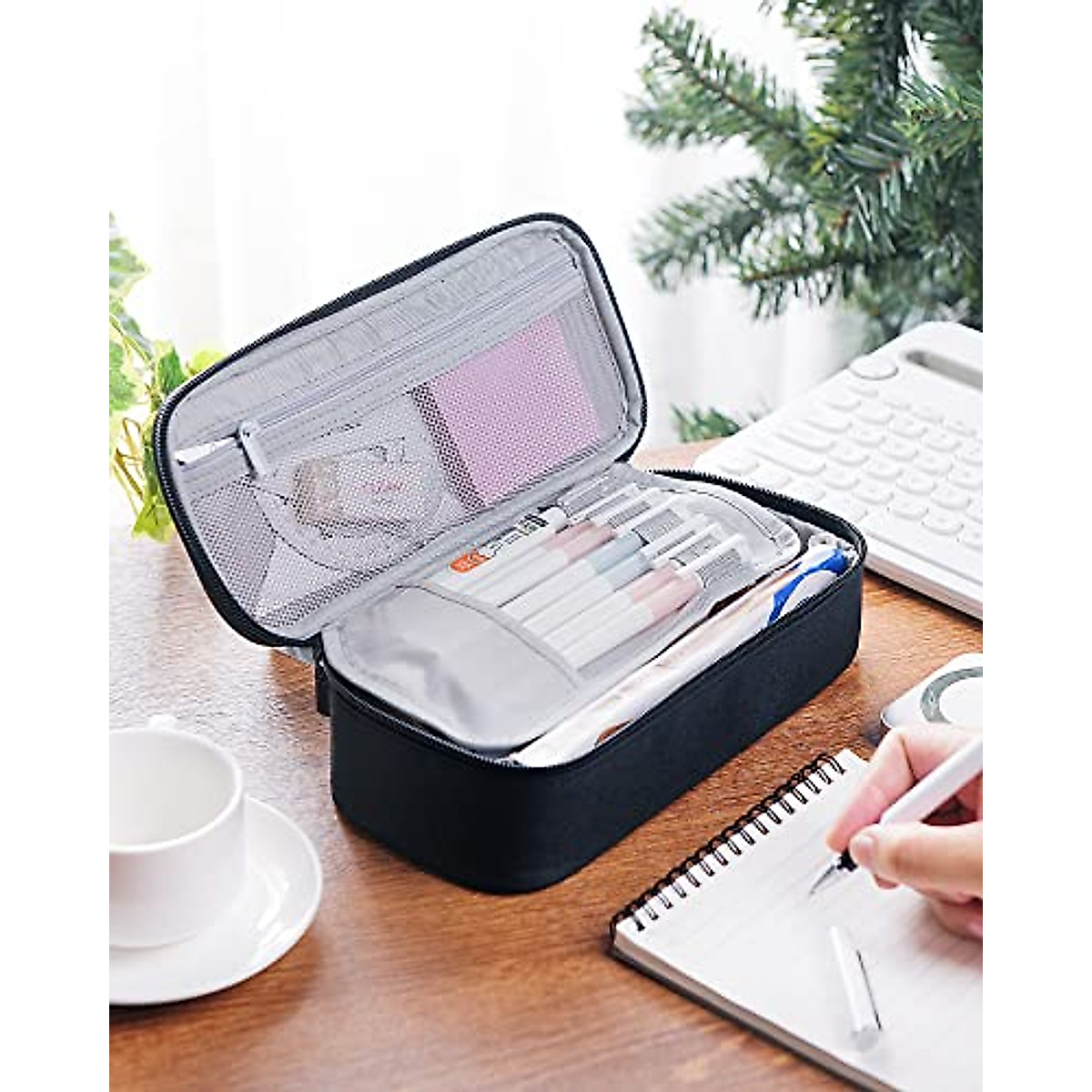 YOKUMA Pencil Case,Large Capacity Pencil Pouch,Aesthetic Zipper Pencil Box, Back to School Supplies for College Student Teen Adults (Black)