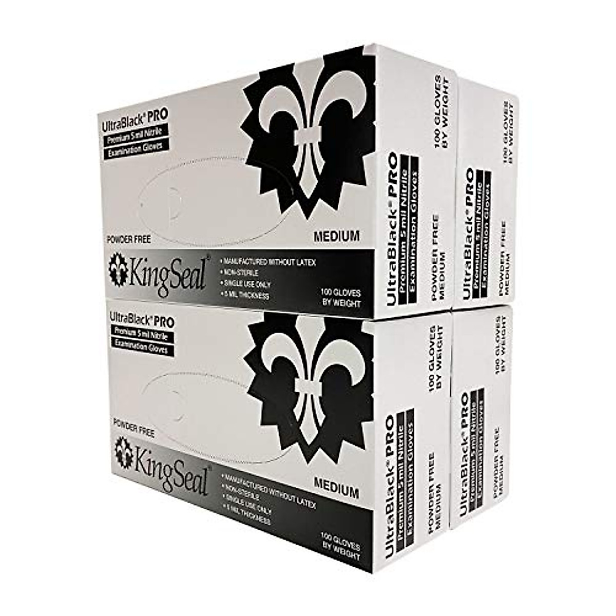 KingSeal UltraBlack-PRO Medium Nitrile Medical Grade Exam Gloves, Black, 5 MIL, Textured Fingertips - 1 Box of 100 Gloves