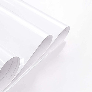Abyssaly White Wallpaper 15.7“ X 118” Glossy Vinyl Film Removable Self-Adhesive Peel and Stick Wallpaper Decorate White Paintable Wallpaper Kitchen Cabinet Furniture Countertop Shelf Paper