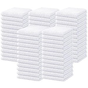 Oakias 100% Cotton Wash Cloths 60 Pack White - 12 x 12 Inches Ring Spun Cotton Facial Towels - Highly Absorbent Quick Dry Spa Towels - Bulk Washcloths Ideal for Scrubbing and Cleaning