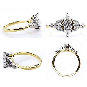 BeBold 3Ct Marquise Cut Moissanite Vintage Inspired Leaf Accent Engagement Ring for Women Sterling Silver Dual Rhodium Plated