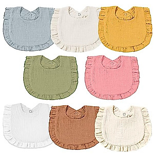 Baby Muslin Bibs for Baby Girl & Boys, Bandana Bibs Soft Drool Baby Bibs 100% Cotton Bibs Organic Solid Colors Lap-Shoulder Bibs Toddlers Infants Teething(8 PACK)