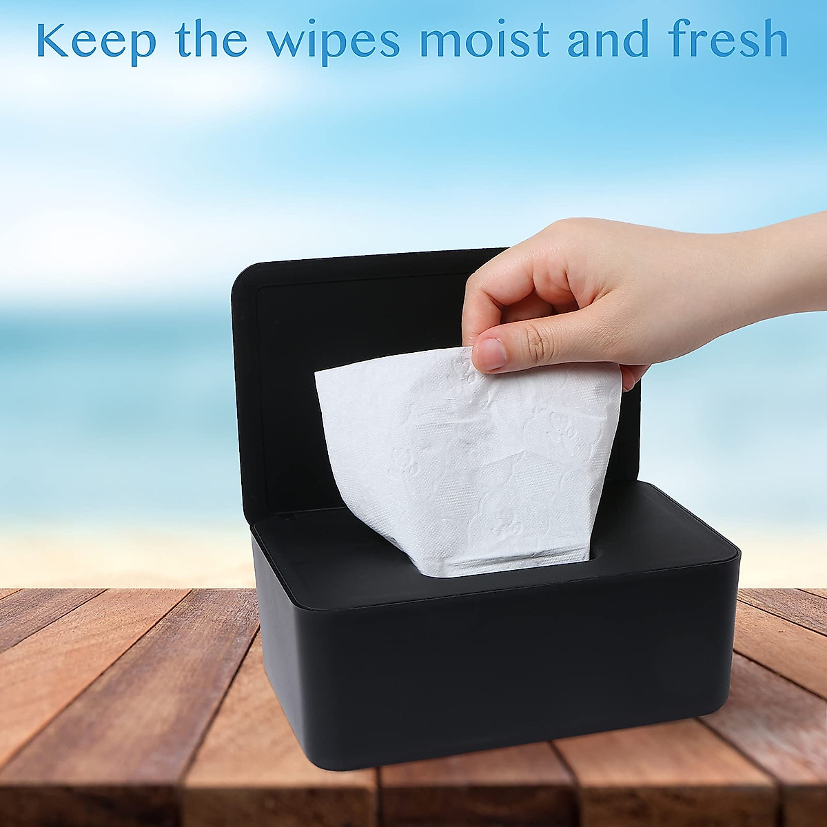 MIKIMIQI Wet Wipes Storage Box, 2 Pack Wipes Dispenser Holder Tissue Storage Boxes Case with Lid Diaper Wipes Dispenser Box Dustproof Napkin Container with Sealing Design (Black)