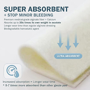 EVERLIT Calcium Alginate Wound Dressing | Gentle, Non-Stick Sterile Dressing Pad | Soft and Highly Absorbent Bandage with Soothing Gel Matrix (Pack of 20)