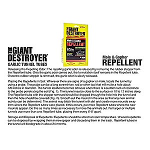 The Giant Destroyer Garlic Tunnel Tubes Repels Moles, Gophers, Skunks and Other Burrowing Rodents in Yards, Gardens & Lawn Areas, 10-12 Months, Highly Concentrated Garlic Oil (120 Tubes)