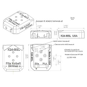 K24 Battery Mount Compatible with Kobalt 24Vmax KXT-424-03, KT-424-03, KT-624-03, KT-224-03 Battery Adapter Holder Mount DIY w/12 Hi-Temp 16AWG Wired terminals, Robots, Lights, eBikes PN K24-16