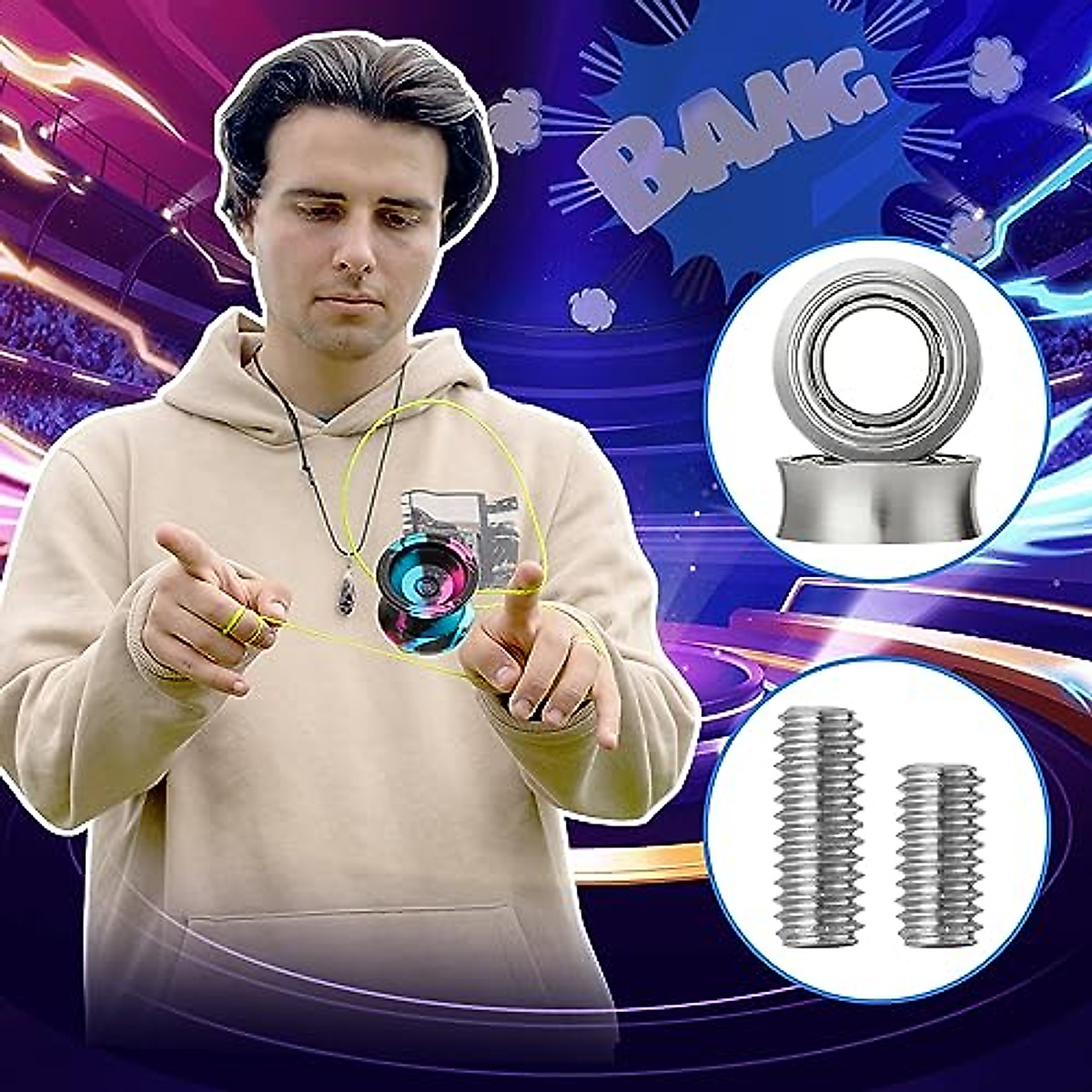 Unresponsive YoYo Bearing, Yo-Yo 6 Pcs Unresponse Yoyo Bearing with Dust Cover,12 Stainless Steel Axle Screws Yoyo Ball R188kk Bearing Yoyo Yo Yos for Kids Bearing