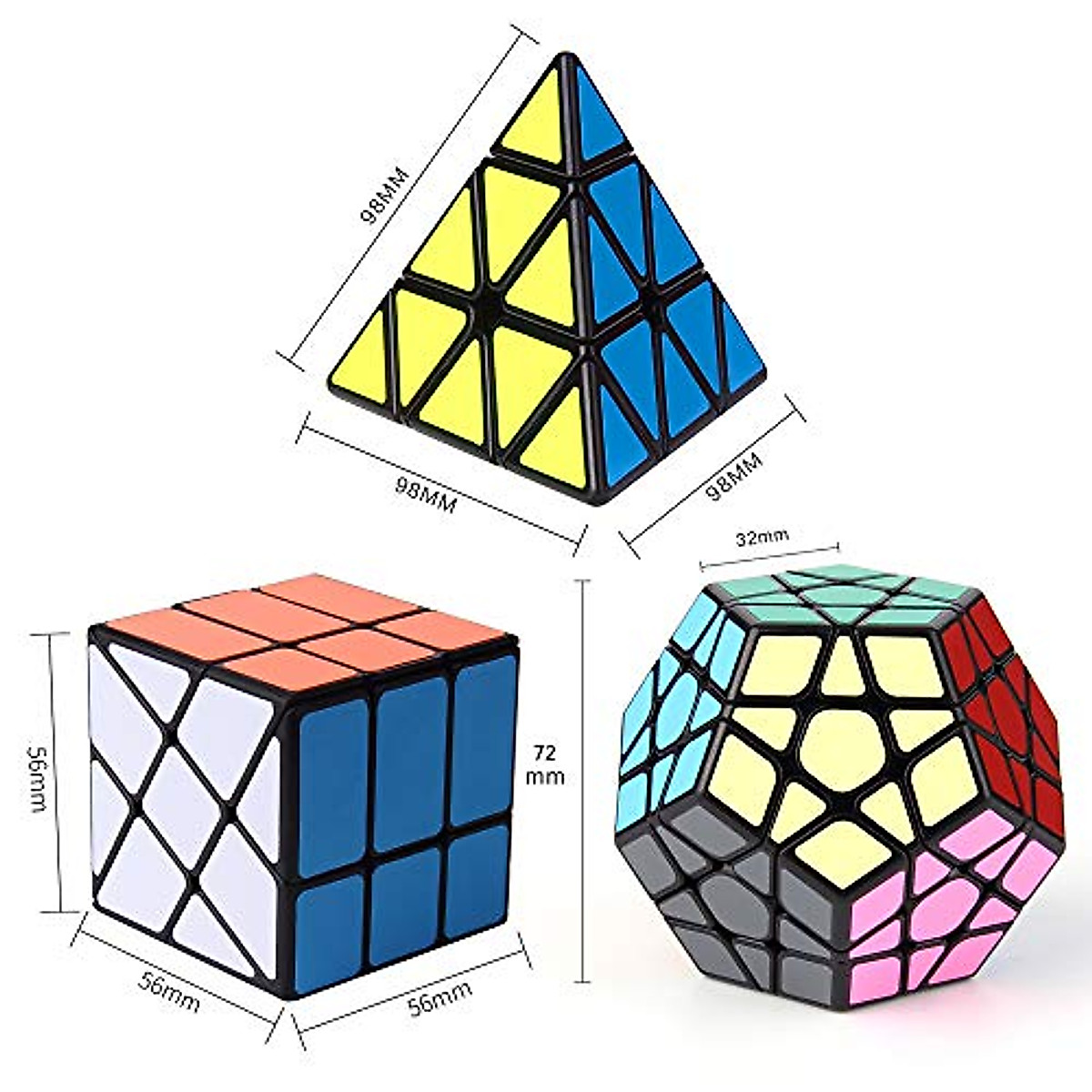 Speed Cube Set, Roxenda Magic Cube Set of Pyramid Megaminx Windmill Cube Smooth Sticker Speed Cubes Collection, Puzzle Toy for Kids