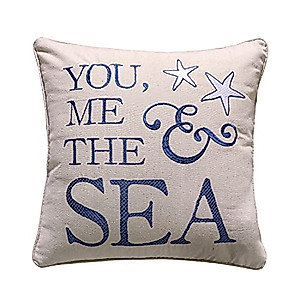 Levtex Home - Blue Bay - Decorative Pillow (18 X 18in.) - You, Me & The Sea - Natural, Navy and White