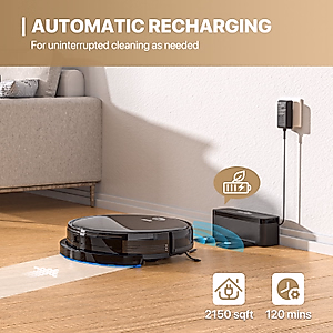 mollie Robot Vacuum and Mop with Wi-Fi/App, Automatic Self-Charging Robotic Vacuum Cleaner, 2800Pa Suction, Slim, Good for Hard Floors Carpets, Black
