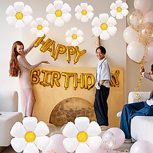 9 Pieces Large Daisy Flower Balloons Set - 3 Sizes White Flower Shaped Aluminum Foil Balloon for Daisy Birthday Decorations, Baby Shower, Wedding, Groovy Boho Daisy Party Supplies